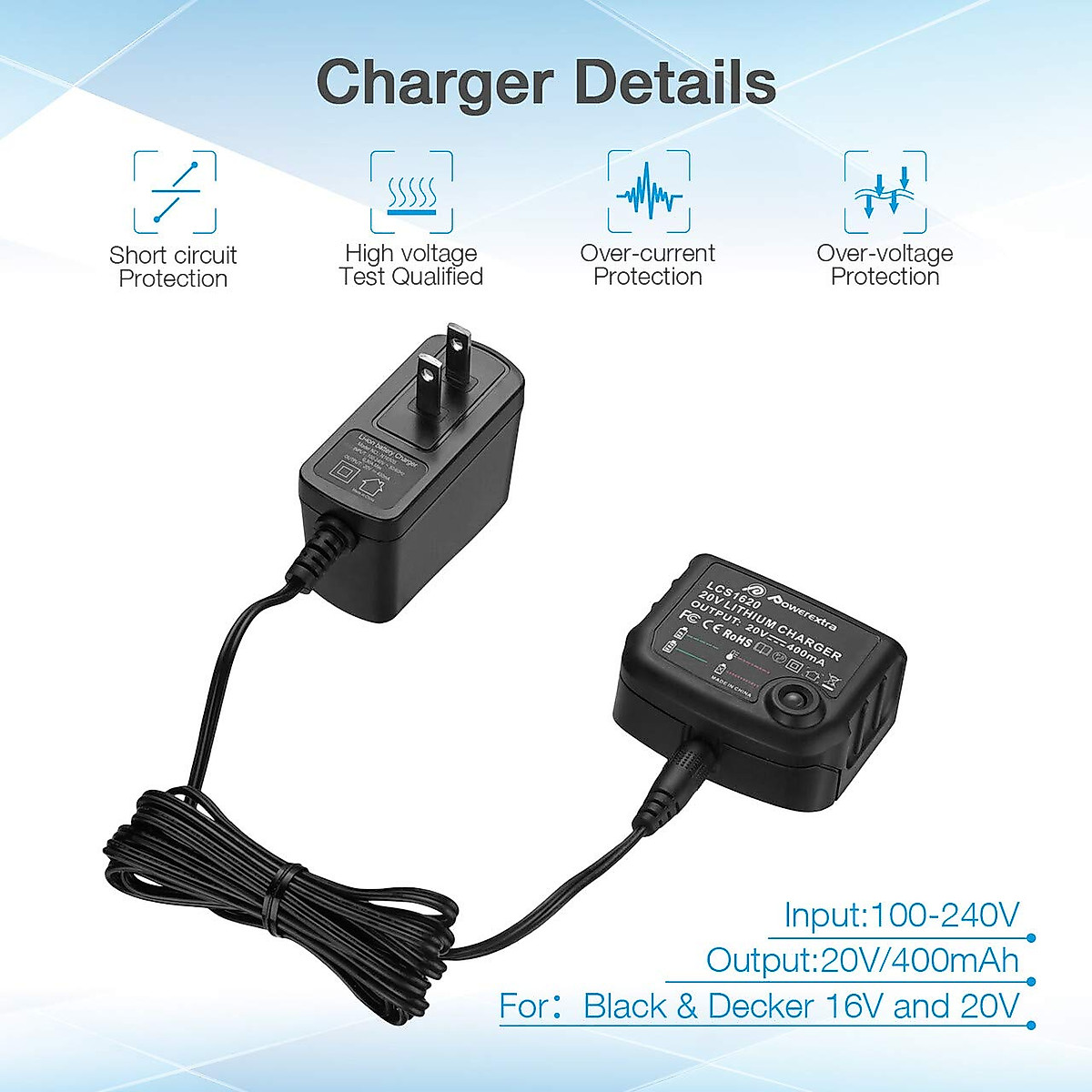 Powerextra 2 Pack LBXR20 Battery 3.0Ah Replace for Black and Decker 20V MAX + 20V Charger for Black Decker 20V MAX 20V