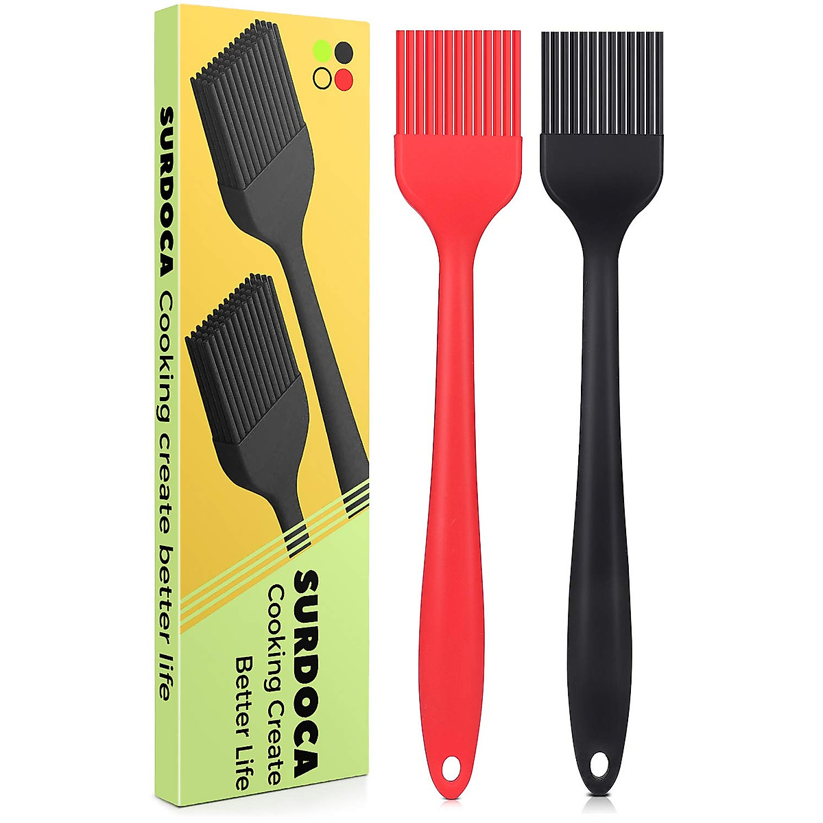 SURDOCA Silicone Pastry Basting Brush - 2Pcs 8.2 in Heat Resistant Brush for Baking Cooking Food, BPA Free Kitchen Brush for Sauce Butter Oil, Stainless Steel Core Design for Barbecue BBQ Grilling