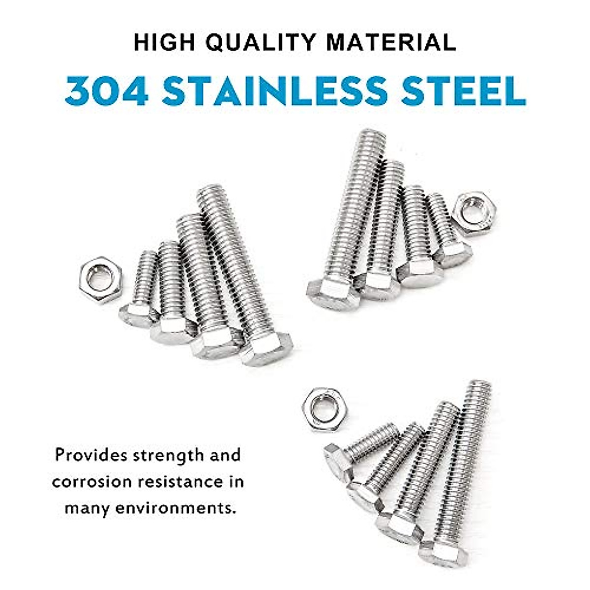 150PCS M5 Hex Head Cap Screws Bolts and Nuts Assortment Set,304 Stainless Steel Fasteners Bolts Kit with Combination Box，10/16/20/25/30mm Length