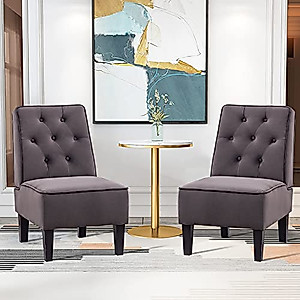 annjoe Armless Accent Chair, Button Tufted Slipper Chair Side Chair Single Sofa for Dining Room Living Room Bedroom Funiture (Set of 2)