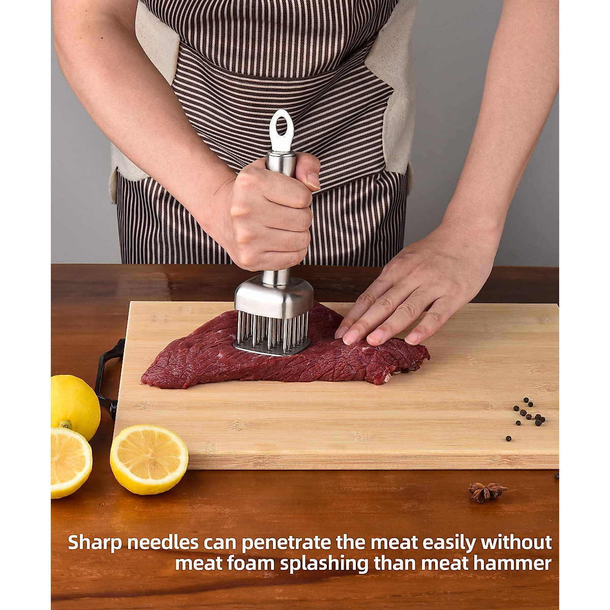 Aliglow 304 Stainless Steel Meat Tenderizer Needle Meat Hammer Mallet Tool Pounder For Tenderizing and Pounding Steak, Beef Pork Chicken BBQ And Poultry