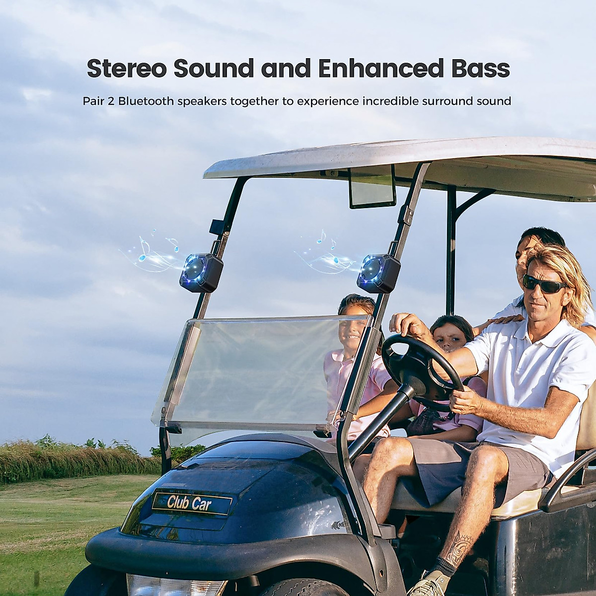 CHIFENCHY 2 Packs Golf Speaker with Magnetic, Portable Loud Stereo Sound for Golf Cart 24H Playtime, TWS Pairing, Golf Gifts for Men, Rugged Outdoor/Shockproof/Waterproof Wireless Speaker