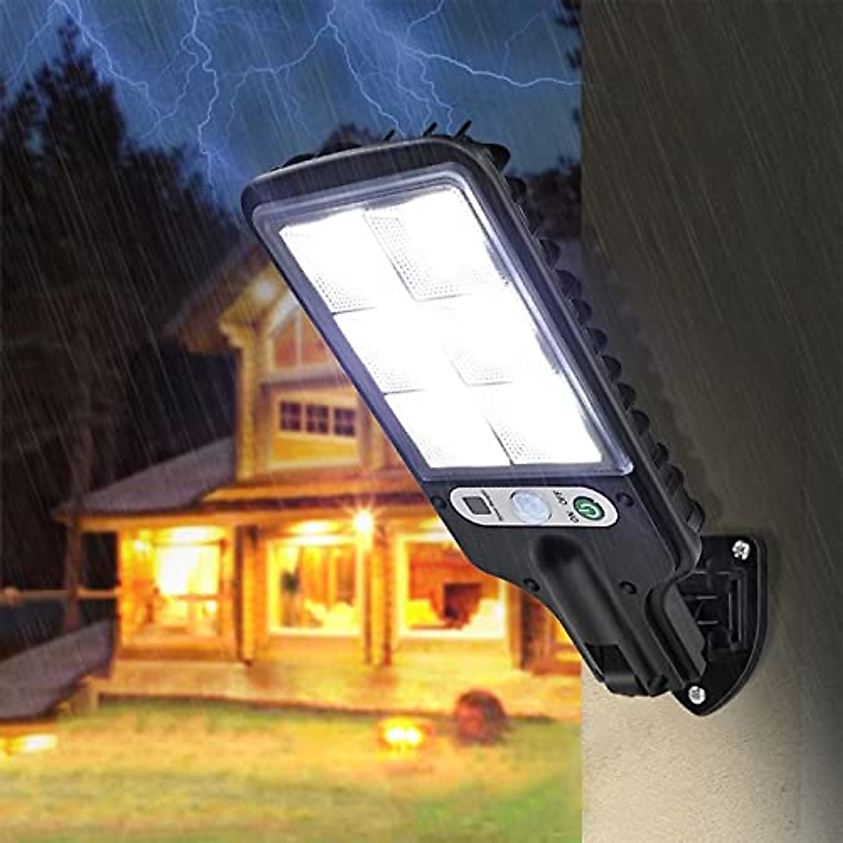 Cagogo Solar Street Light, IP65 Waterproof Outdoor Solar Powered Street Lights Dusk to Da-wn with Motion Sensor LED Security Flo-od Light for Parking Lot, Drive-Way,