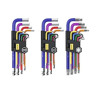 AMTOVL 27PCS Allen Key Set, Metric & SAE Allen Wrench Set, Extra Long Ball & Star End Hex Keys with T-Handle & Color Coding for Bicycle, Household DIY