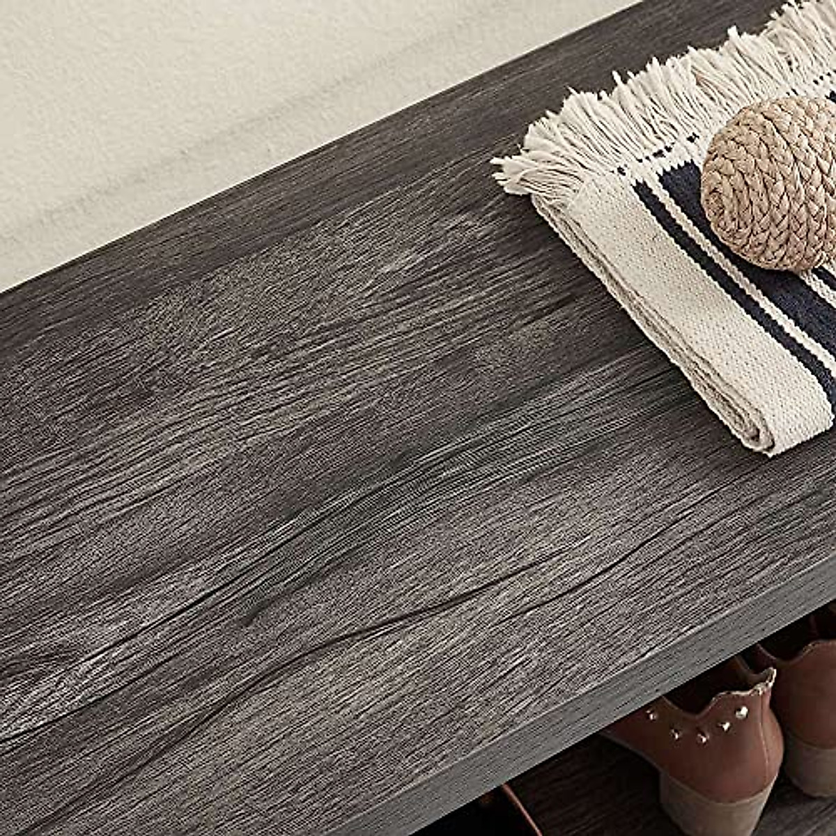 EXCEFUR Shoe Bench, Industrial Entryway Bench with Storage, Rustic Wood and Metal Shoe Rack Bench Seat, Grey