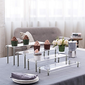 MyGift 4-Tier Clear Acrylic Food Display Stand, Appetizer and Dessert Serving Buffet Risers, Figurine Shelves, Set of 4