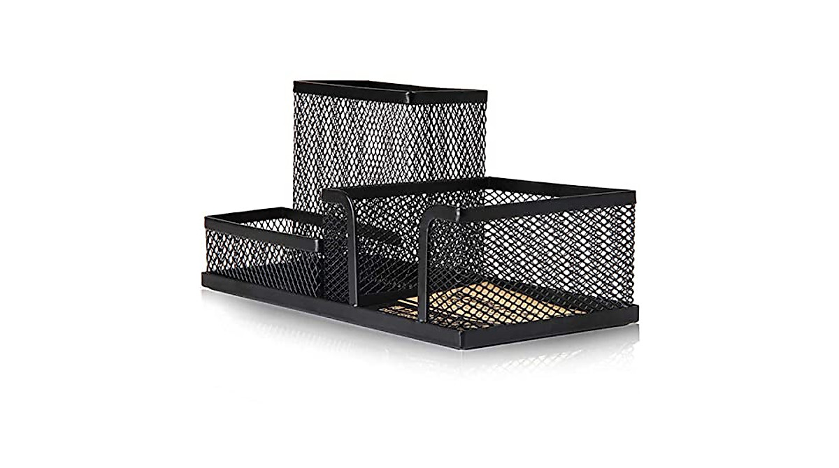 Black Mesh Desk Organizer | 3 Compartments for Office Supplies