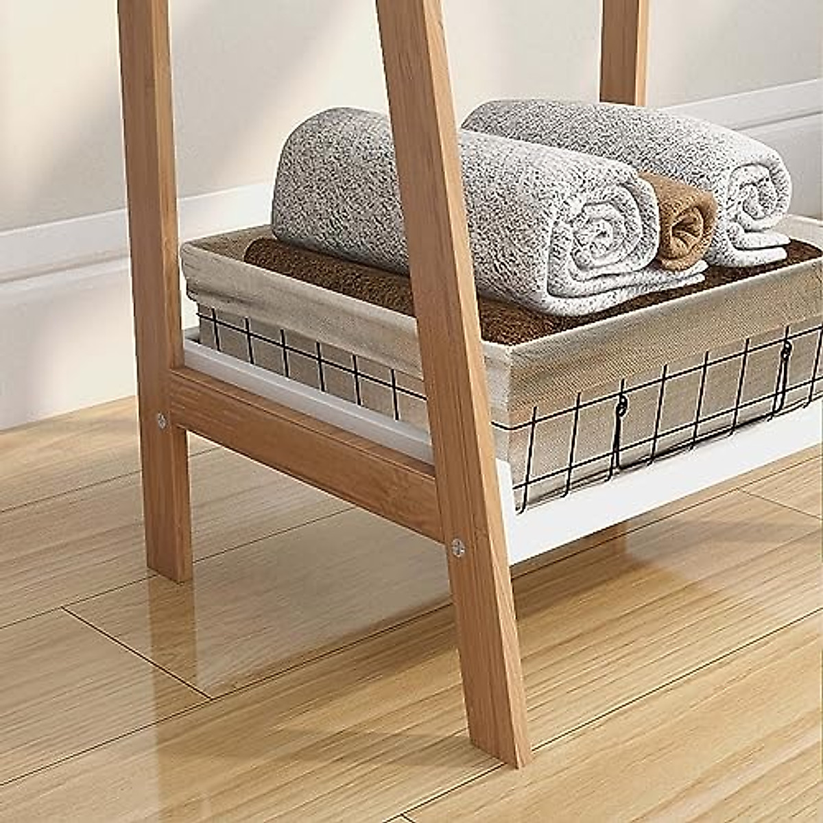 Heliosphere 4-Tier Ladder Bookcase with Solid Bamboo Frame, Versatile Wood Oxford “A” Frame Ladder Display Bookcase with 4 Open Shelves, Display Bookshelf for Home Office Living Room (White2)
