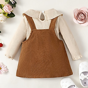 Weixinbuy Baby Girl Clothes Set Long Sleeve Ribbed Romper Top Pocket Suspender Skirt Newborn Girl Dresses Outfits
