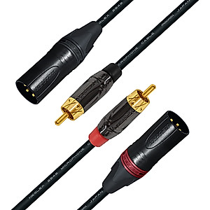 WORLDS BEST CABLES 3 Foot - RCA to XLR (Male) Cable Pair – Mogami 2549 Audio Interconnect Cable & Amphenol ACPL RCA & Neutrik Male XLR Gold Plugs - Custom Made