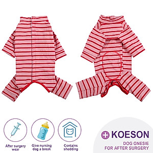 KOESON Dog Recovery Suit, Dog Onesie for Surgery Female Dog Surgery Recovery Suit Anti-Licking, E-Cone Alternative Long Sleeve Dog Pajamas for Small Dogs Pet Shedding Suit Red S