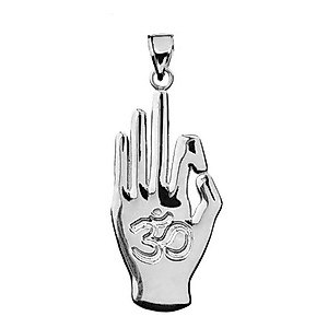 Middle Eastern Jewelry Unique Sterling Silver Stay Calm Om/Ohm Hand Signal Pendant Necklace, 20"