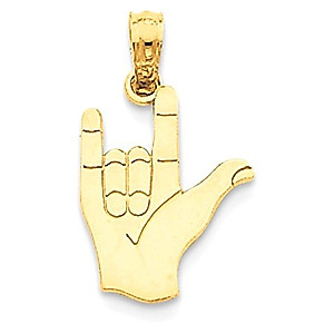 IceCarats 14K Yellow Gold I Love You Sign Language Necklace Charm Pendant 22mm x 12mm Only