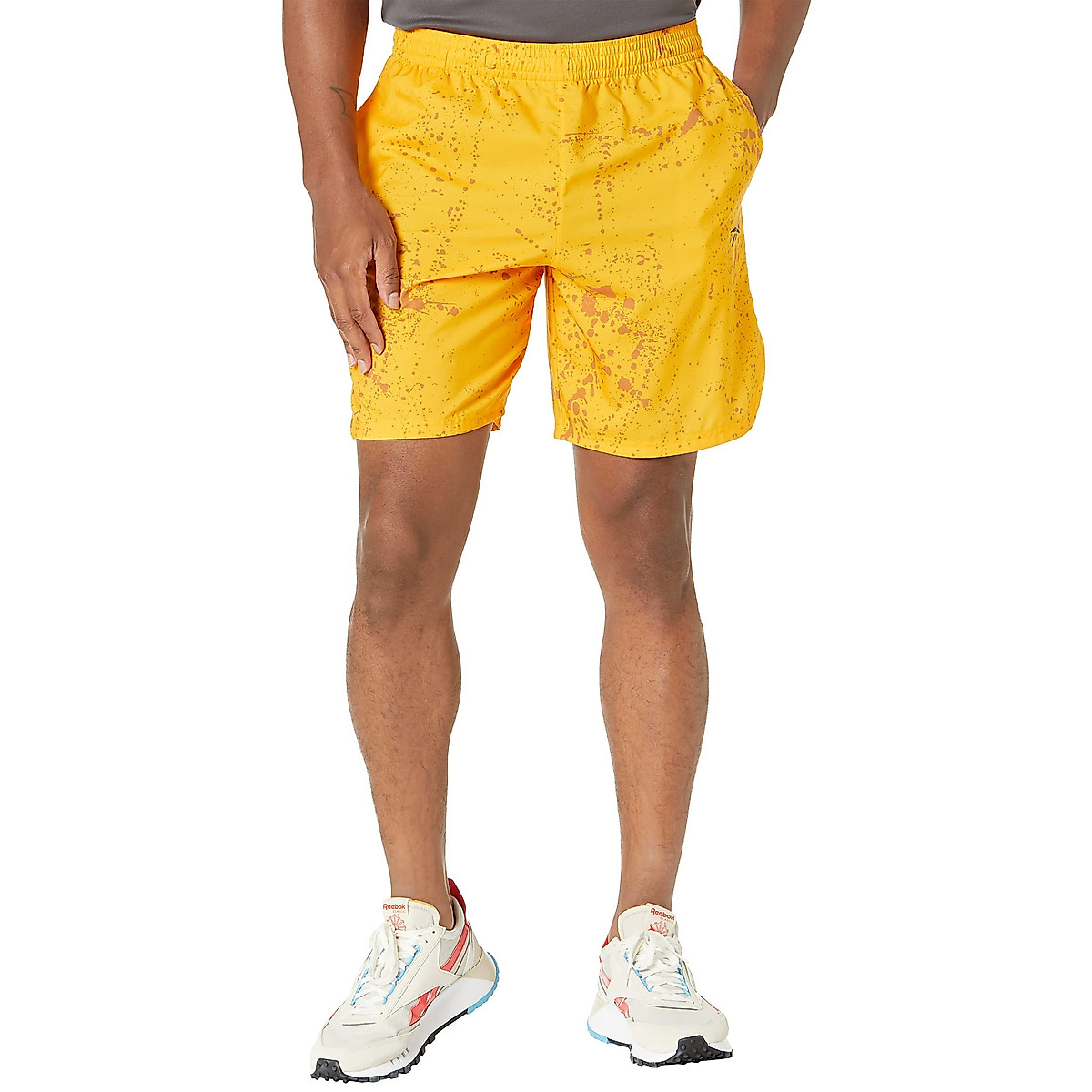 Reebok Men's Standard Workout Ready Graphic Shorts, Semi Solar Gold, Small