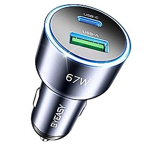BYEASY USB Car Charger, 67W Dual Port Fast Type C Charging Adapter, PD3.0 QC4.0 Power Output Charger, Car Cigarette Lighter Plug for MacBook, Laptop, iPhone 14/13, Samsung S22/S21, iPad Pro More