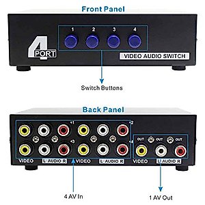 Panlong 4-Way AV Switch RCA Switcher 4 in 1 Out Composite Video L/R Stereo Audio Selector Box for DVD STB Game Consoles