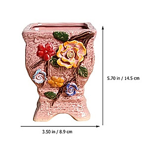 VOSAREA Hand Painted Square Succulent Planter Cactus Planter Pot Bonsai Pot Clay Pot Flower Pot Floral Design Random Color