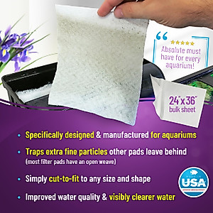Aquatic Experts Aquarium Polishing Filter Pad, Aquarium Filter Pad, Aquarium Filter Floss for Fish Tank Filters, Water Polishing Pad for Aquarium Filters, (50 Micron, 24" x 36" - 4 Pack)