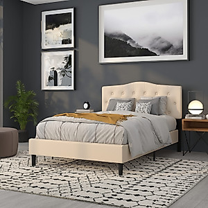 Flash Furniture Cambridge Tufted Upholstered Full Size Headboard in Beige Fabric