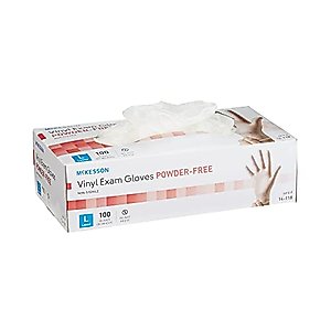 McKesson Vinyl Exam Gloves, Non-Sterile, Powder-Free, Large, 100 Count, 1 Box