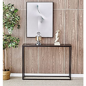 Volowoo Faux Marble Console Table, Snack Entryway Table, Entrance Sofa Table, MDF Entry Table, Accent Coffee Table with Metal Frame, Couch Table for Hallway, Living Room(Faux Marble, 1-Tier,Brown)