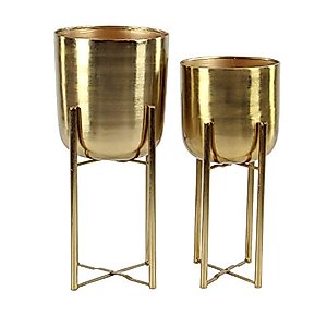 CosmoLiving by Cosmopolitan Metal Indoor Outdoor Dome Planter with Removable Stand, Set of 2 19", 22"H, Gold