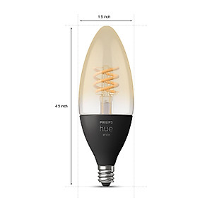 Philips Hue White Ambiance Filament E12 Candle Bulb Full Range of White Light, Compatible with Alexa, Google Assistant, and Apple HomeKit, Black