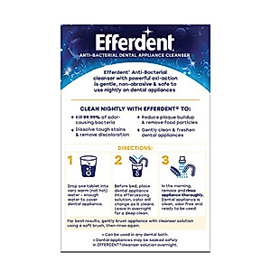 Efferdent Retainer Cleaning Tablets, Denture Cleanser Tablets For Dental Appliances, Overnight Whitening, 126 Tablets BLUE (Pack of 2)