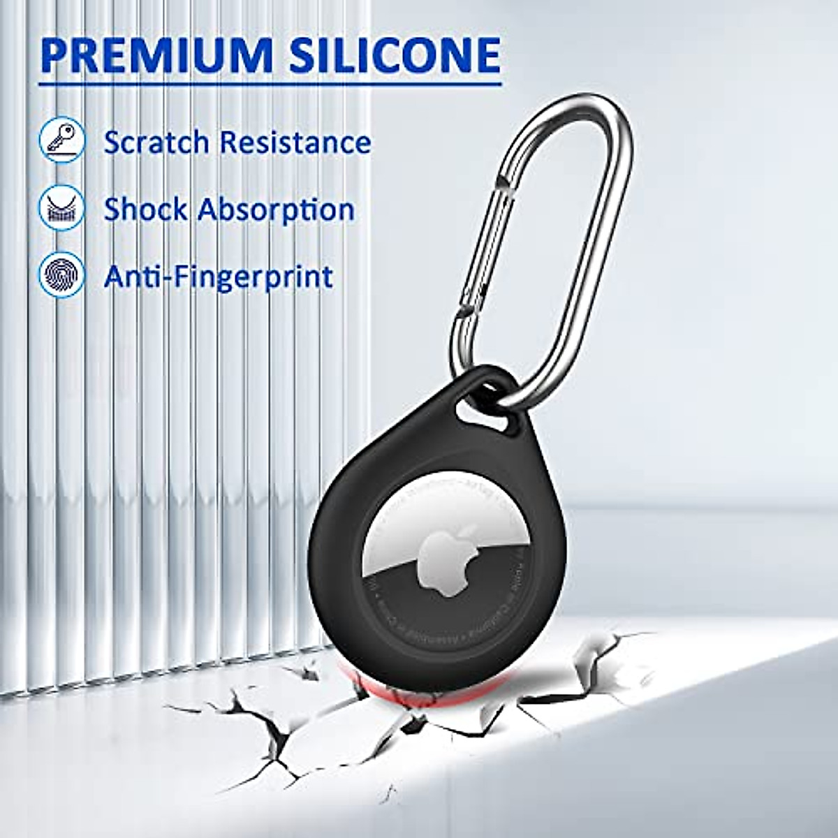 R-fun Airtag Holder,4 Packs Apple Airtags with Metal Keychain, Multi-Color Protective Silicone Airtag Case Key Ring for Luggage, Dog Collar, Keys, Anti-Scratch Protective - (Black,Blue,Sky Blue,Green)