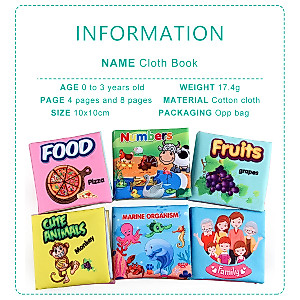 Koo-dib Baby Books, Soft Baby Book,Cloth Baby Books,Baby Books 0-6 Months, Cloth Baby Books,Infant Books,Soft Books for Babies,Best Baby Books, Pack of 6 Books for Baby,Size: 4x4 inch,Soft Baby Book