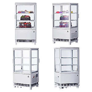 Takywep Commercial Refrigerator Display Case 2 Cu.FT, Two Glass Door Display Refrigerator Display Fridge, Countertop/Floor Refrigerator with LED Lighting, Adjustable Shelves, Double-Layered Glass
