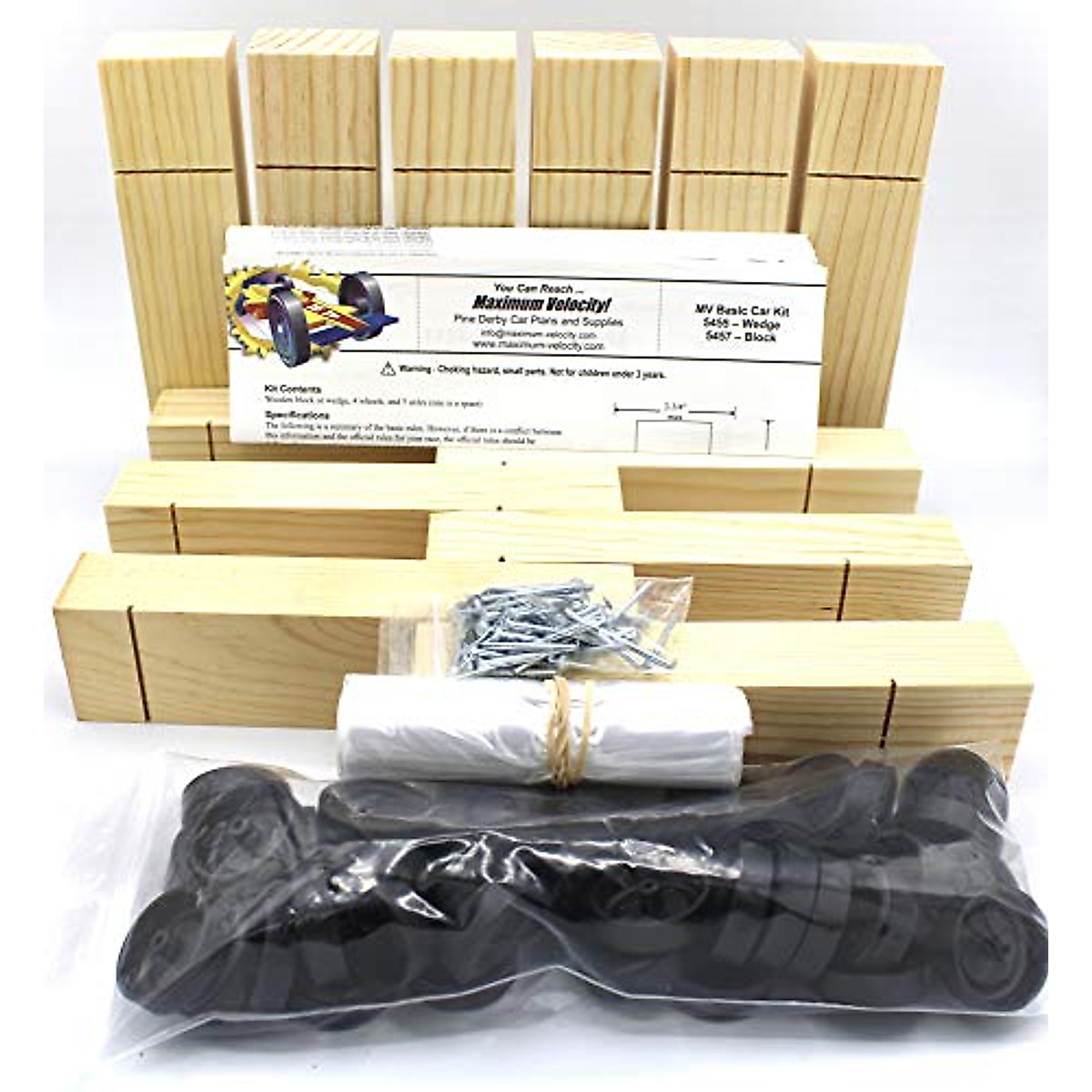Maximum Velocity Derby Car Kits | Bulk Pack (12) | Pine Block Kits Includes Wheels & Axles | Pinewood Car Kits