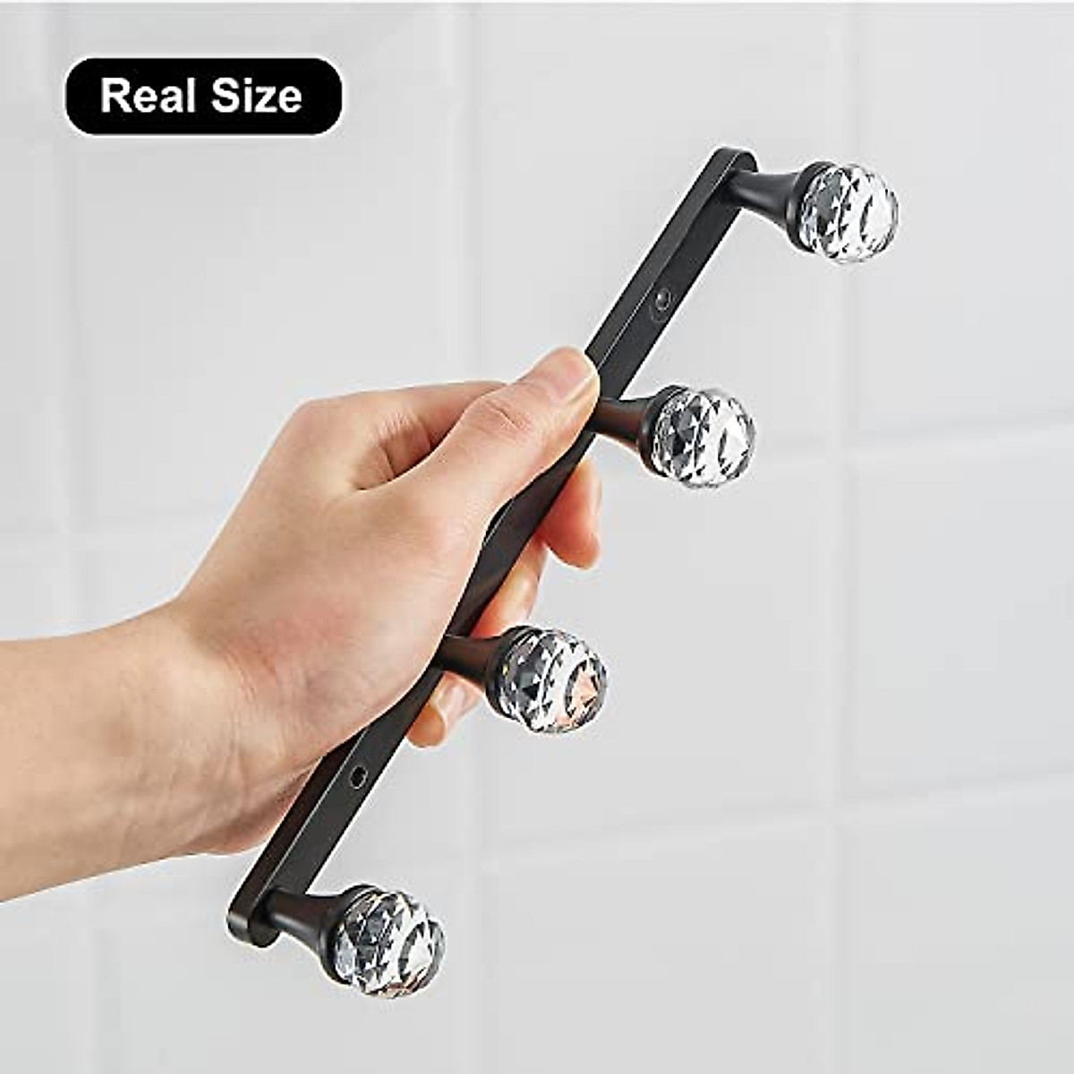 WOLIBEER Crystal Towel Hook, Matte Black Coat Hook 4 Row Hook Wall Mounted Hook Rack Stainless Steel Hanger for Bathroom Kitchen Toilet Entryway