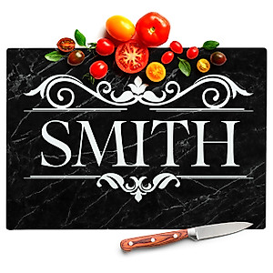 Personalized Kitchen Signs for Couples - 12 Marble Colors, 11x15 in - Glass Cutting Board - Wedding and Anniversary