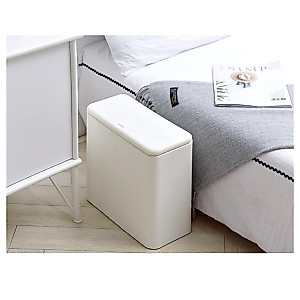 Modern Wastebasket Thin Trash Can,Small Rectangular Dog Proof Plastic Trash Bin,3.2 Gallon/12 Liter Slim Plastic Trash Can Wastebasket with Press Type Lid, White