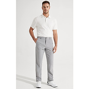 Libin Mens Golf Pants Stretch Work Dress Pants 30" Quick Dry Lightweight Business Casual Pants for Men Comfy Water Resistant, Light Grey, 40W x 30L
