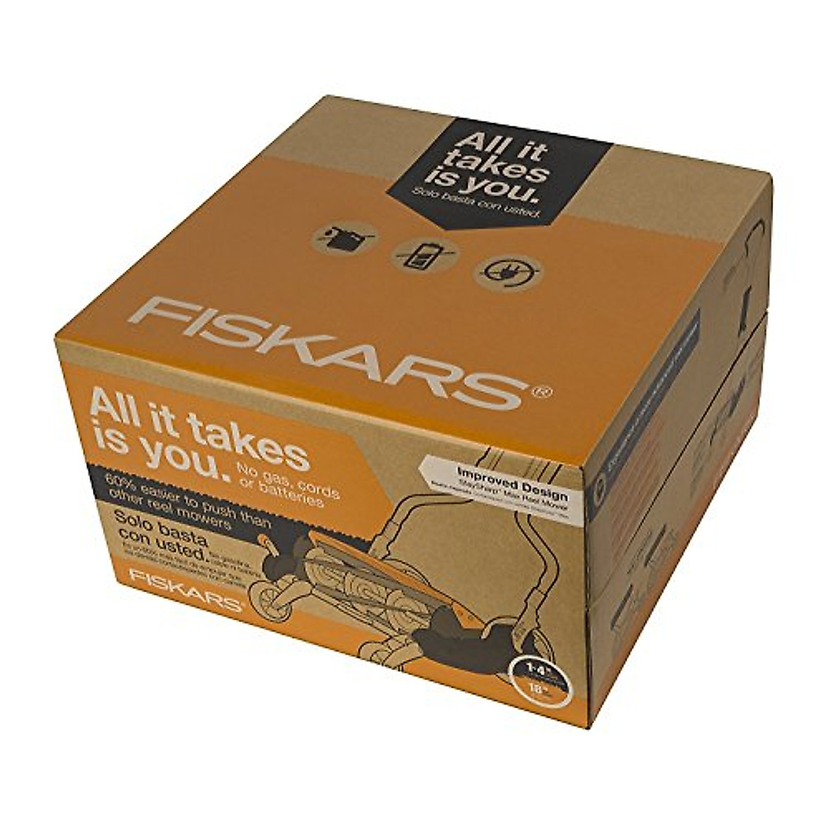 Fiskars StaySharp Max Reel Push Lawn Mower - 18" Cut Width - Manual Cordless Grass Trimmer - Black