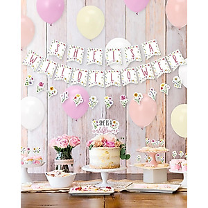 Sinasasspel Wildflower Baby Shower Decorations She Is A Wildflower 1st Birthday Party Banner Cake Cupcake Toppers Summer Flowers Daisy Lavender Leaves Baby Girl Shower Party Decor Supplies