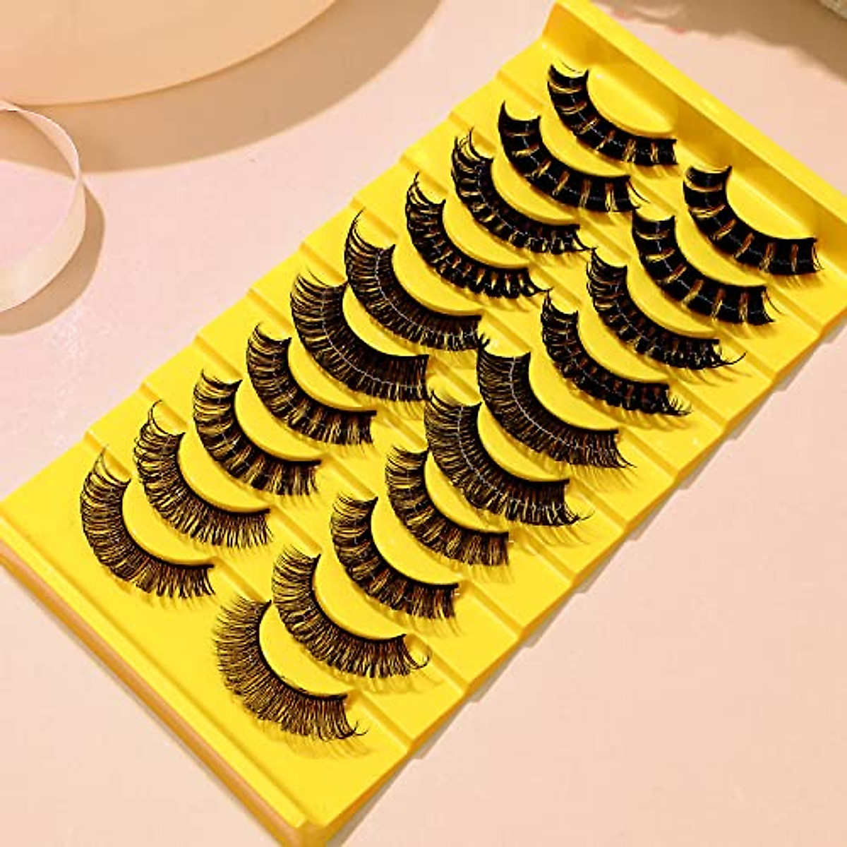 False Eyelashes Russian Strip Lashes Fluffy Curled Fake Cat Eye Lashes Natural Look Wispy Faux Eyelash Extension DD Curl Volume 10 Pairs 5 Styles Mixed