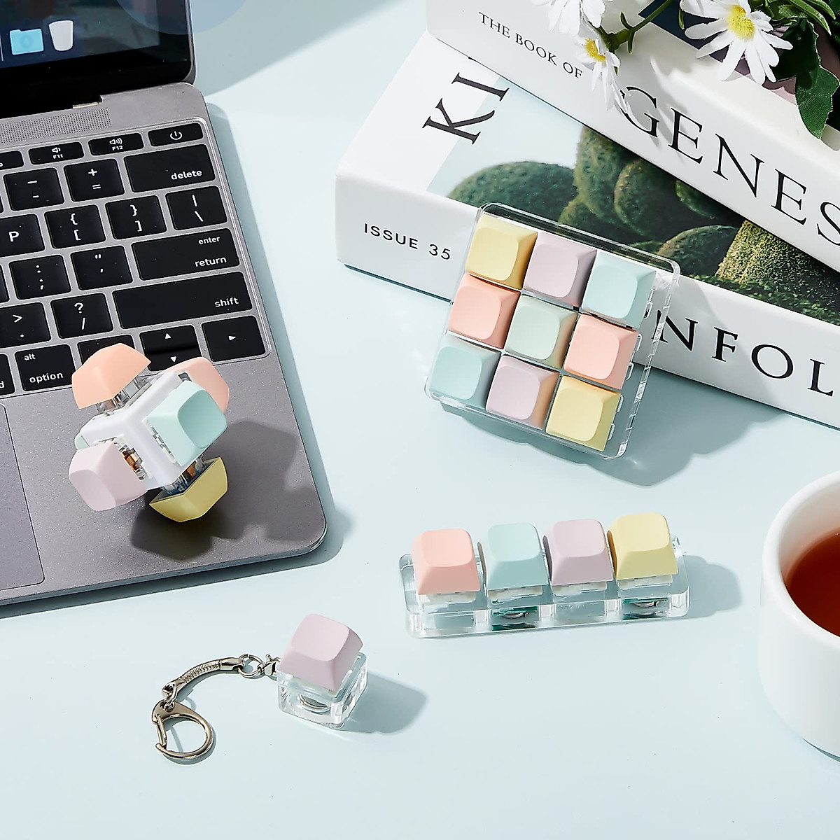 4 Pcs Decompression Toys Keyboard Clicker Toy Keyboard Cube Toy Mechanical Key Toy Keyboard Button Stress Relief for Adult Gifts to Relief Pass Time (Trendy)