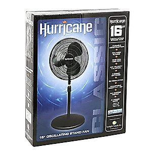 Hurricane Stand Fan - 16 Inch | Classic Series | Pedestal Fan with 90 Degree Oscillation, 3 Speed Settings, Adjustable Height 41 Inches to 55 Inches - ETL Listed, Black (736542)