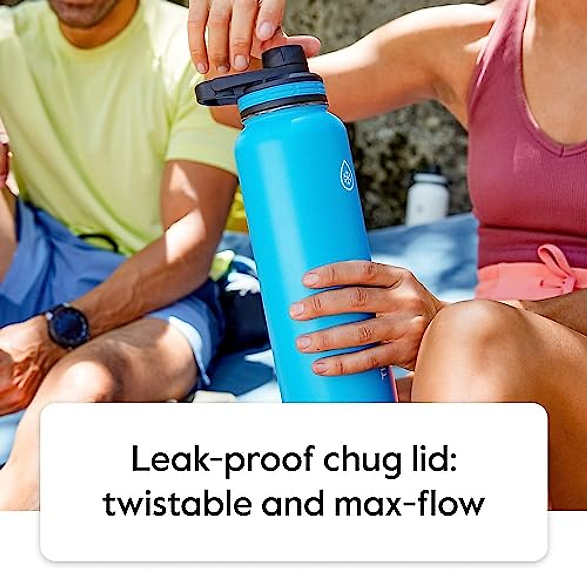 Thermoflask Double Wall Vacuum Insulated Stainless Steel Water Bottle with Two Lids, 24 Ounce, White