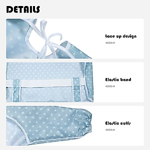 Little Dimsum Baby Toddler Weaning Bib Coverall, Attaches to High chair, Waterproof Long Sleeve Feeding Smock Apron, Easy to Clean for Eating 6-36 Months（Blue-star）