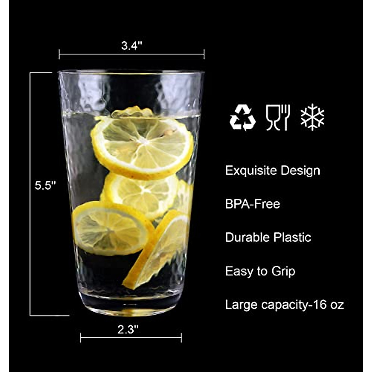 fulong 16 oz Plastic Highball Drinking Glasses, Set of 8 Water Beverage Tumbler Set, Unbreakable Plastic Cups for Soda, Juice, Iced Tea, Party, BPA-Free