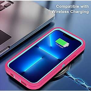 Annymall for iPhone 13 Pro Max Case with 2 Screen Protector Heavy Duty Shockproof Dropproof 3-Layer Protective Full Body Rugged Military Phone Cover for Apple iPhone 13 Pro Max (Pink/Blue)