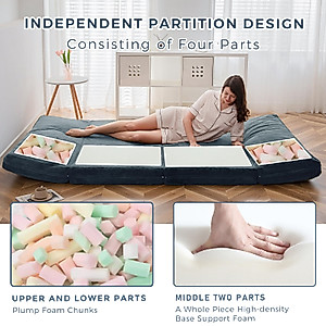 MAXYOYO Bean Bag Bed Folding Sofa Bed Floor Mattress for Adults, Extra Thick and Long Floor Sofa with Faux Fur Washable Cover, Full Floor Couch Bed for Bedroom Living Room, Dusty Blue, 54x95 Inch