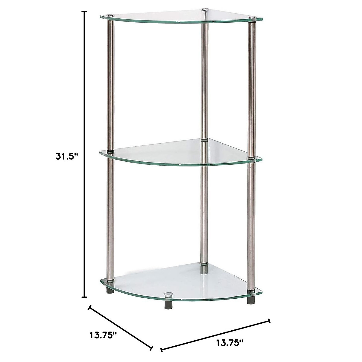 Convenience Concepts Designs2Go Classic Glass 3 Tier Corner Shelf, Glass