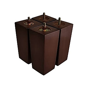 6 Inch Wooden Sofa Legs Set of 4, Brown Square Wood Furniture Feet Couch Legs, Mid Century Modern Dresser Replacement Feet for Chair Cabinet Armchair Recliner Table Or Home DIY Projects Bun Feet