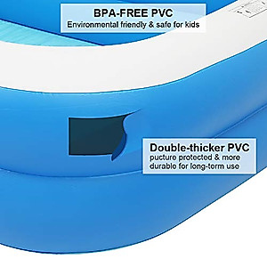 Kcelarec Inflatable Swimming Pool, Family Full-Sized Inflatable Pools Family Lounge Pool for Kids & Adults, Blow Up Pool for Outdoor, Garden, Backyard (102" x 70" x 22", Blue)