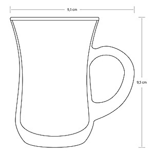 Turkish Tea Glasses With Handle - 6 pcs Tea Cups, Slim Waist Design and Thick Sole Prevent the Tea From Getting Cold, Capacity 145cc, 4 3/4 Oz, 2.5" x 4H"